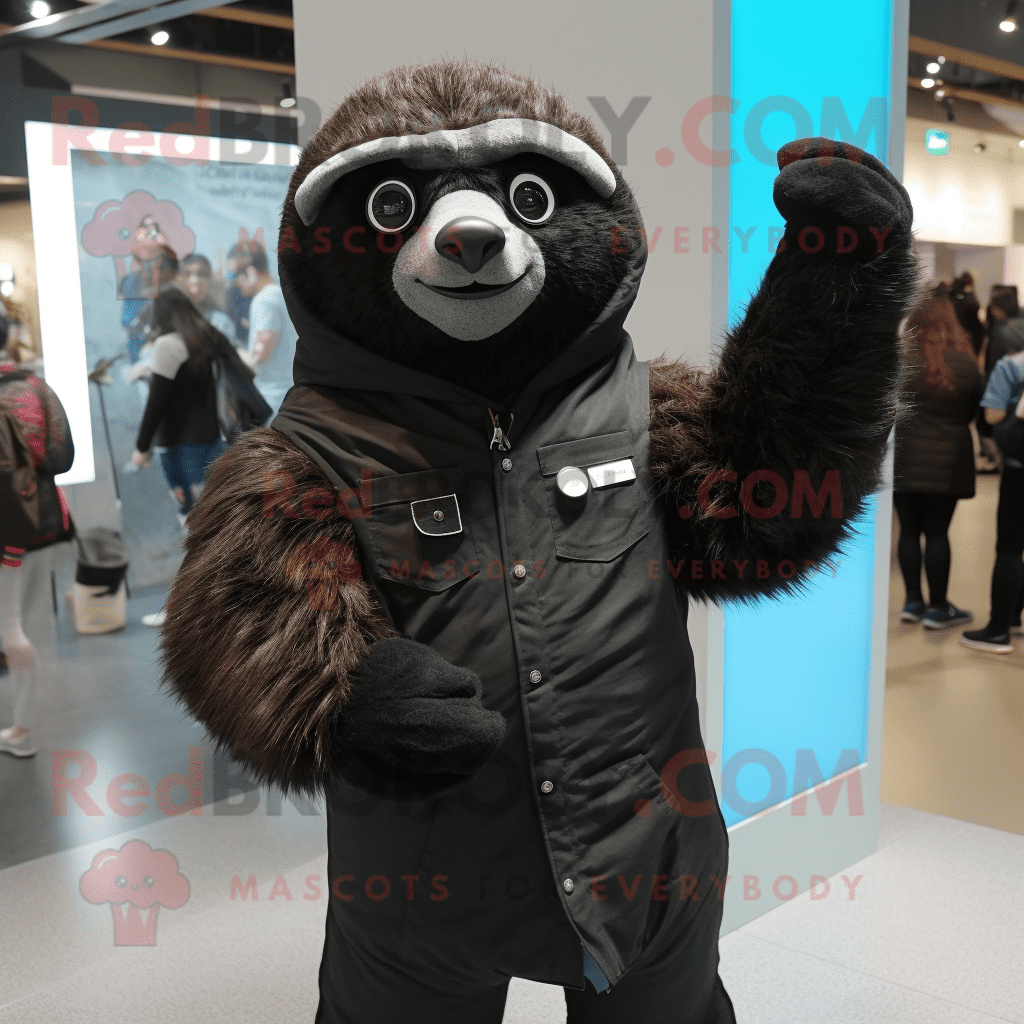 Black Sloth REDBROKOLY mascot costume character dressed with a Button ...
