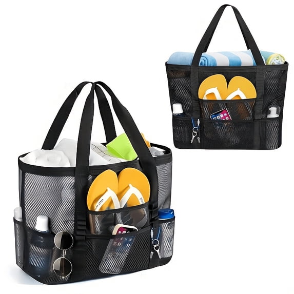 Black Small Canvas Beach Tote Bag with Adjustable Shoulder Strap, 9 ...