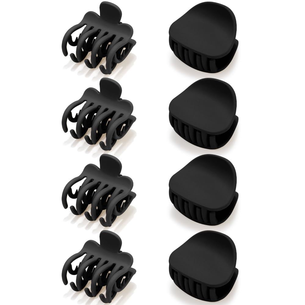 Black Small Double Row Matte Hair Claws - 8 Pcs Round Jaw Clips with ...