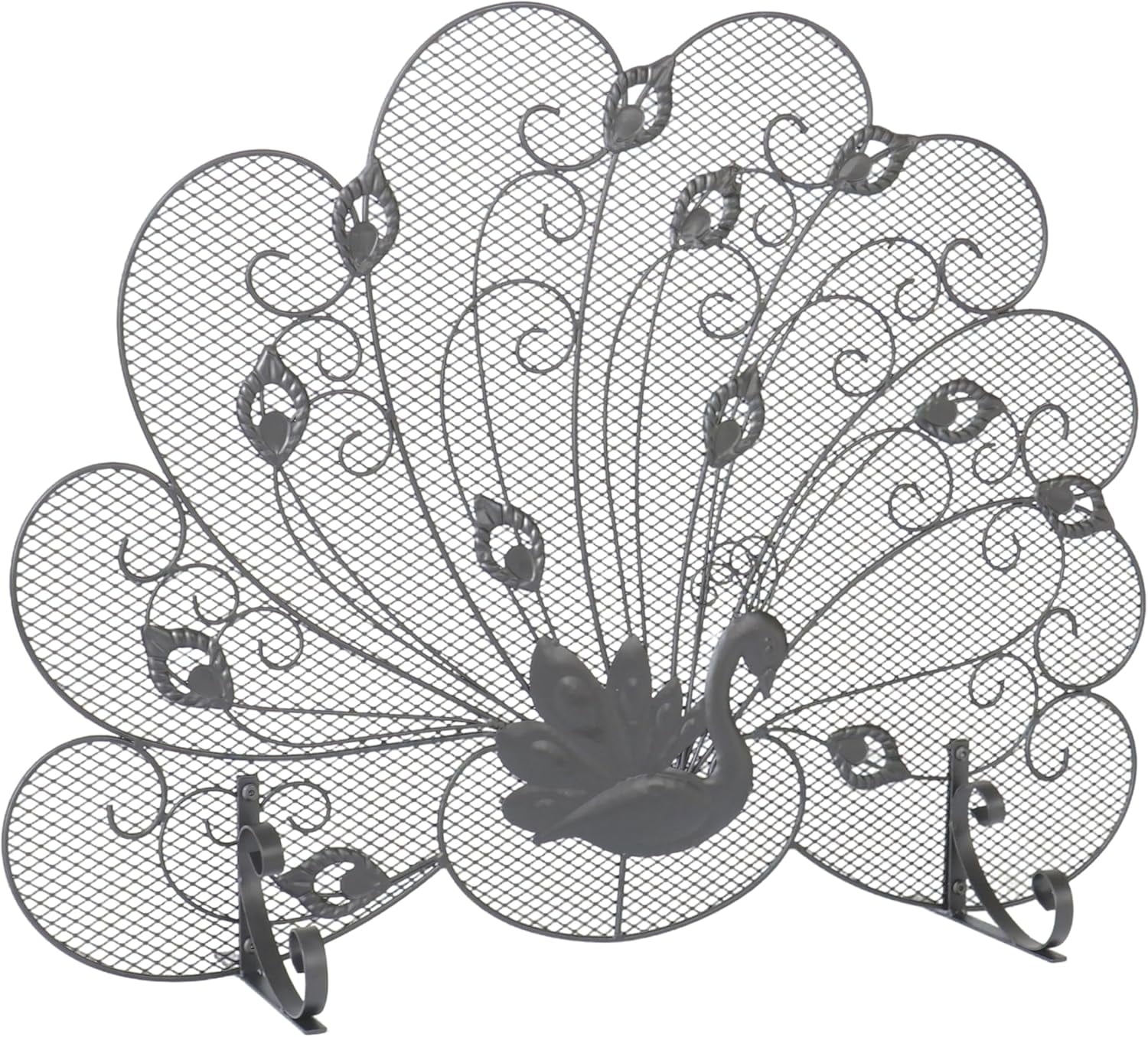 Black Small Fireplace Screen, 34" W x 26" H Peacock Fire Place Screen ...