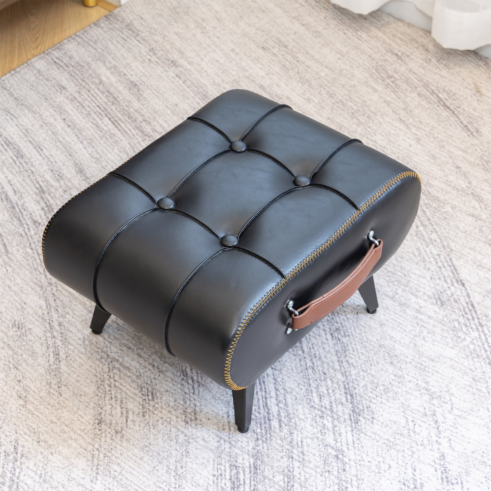 Black Small Footstool Ottoman - Stylish and Functional Faux Leather ...
