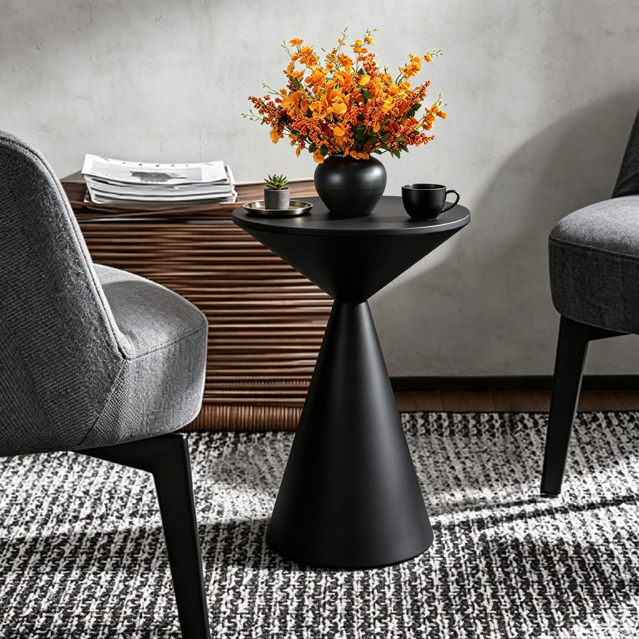 Black Small Round Martini Drink Table – Drum End Table, Metal Accent ...