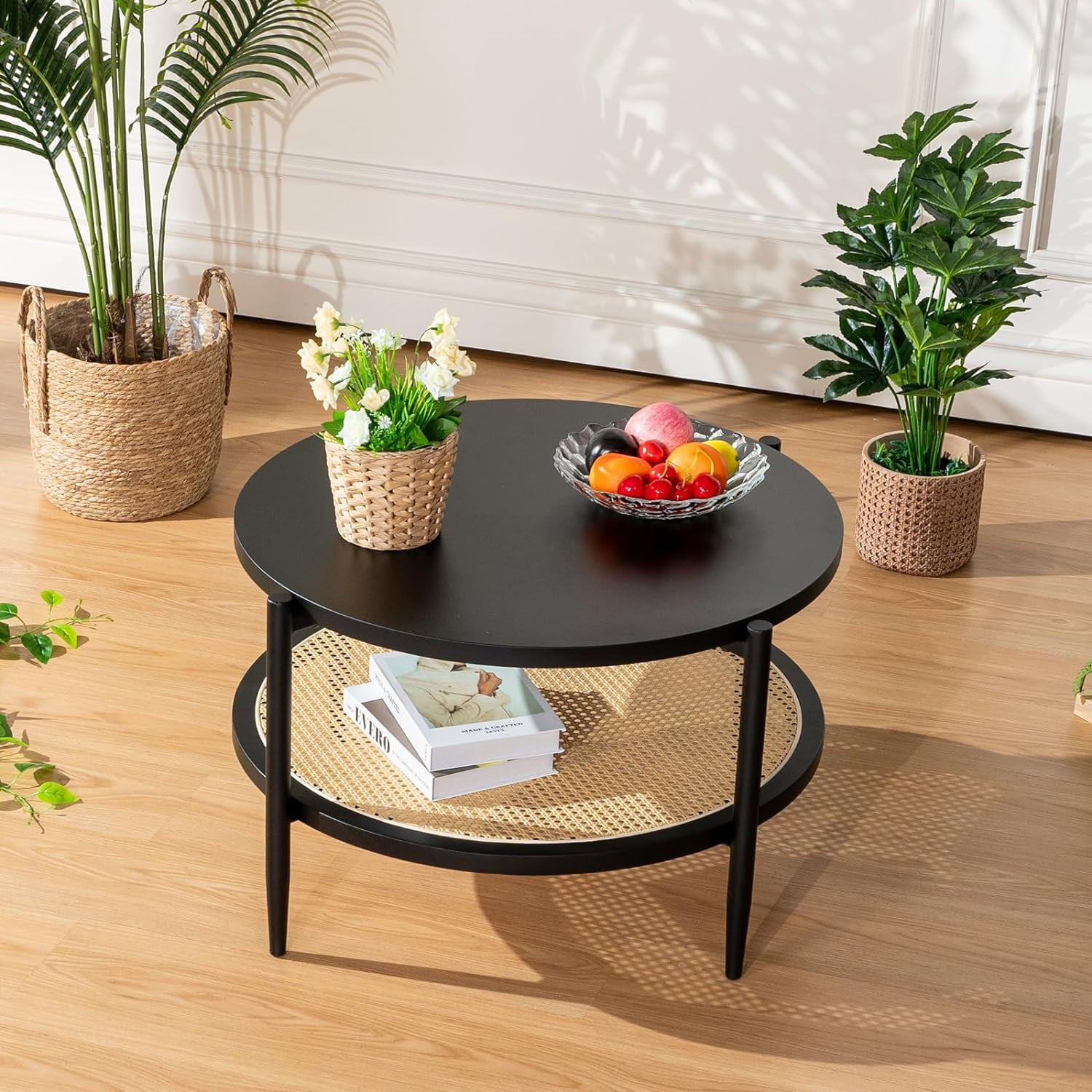 Black Small Side Table, Mid Century Modern Engineered Wood End Table ...