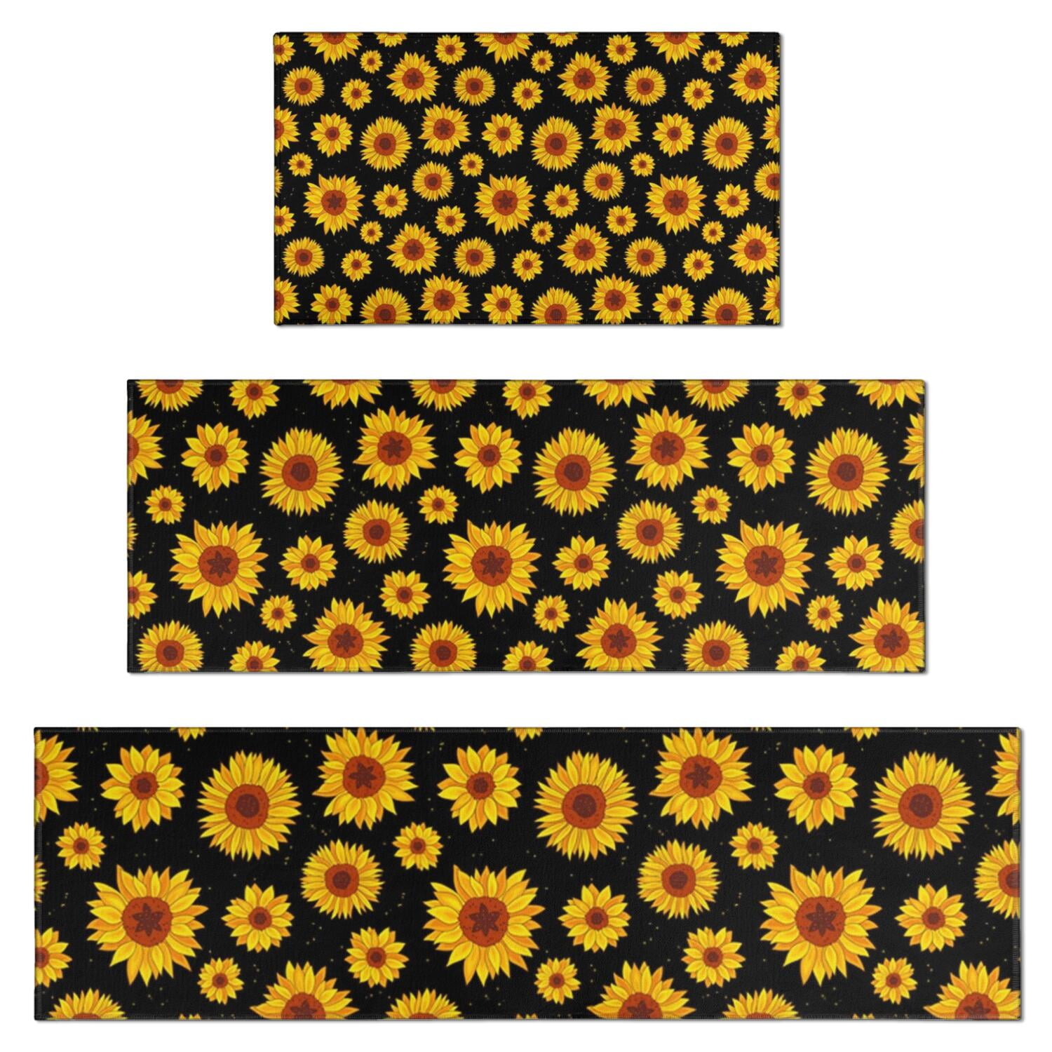Black Small Sunflower Pattern Kitchen Rugs Sets Of 3,Kitchen Runner ...
