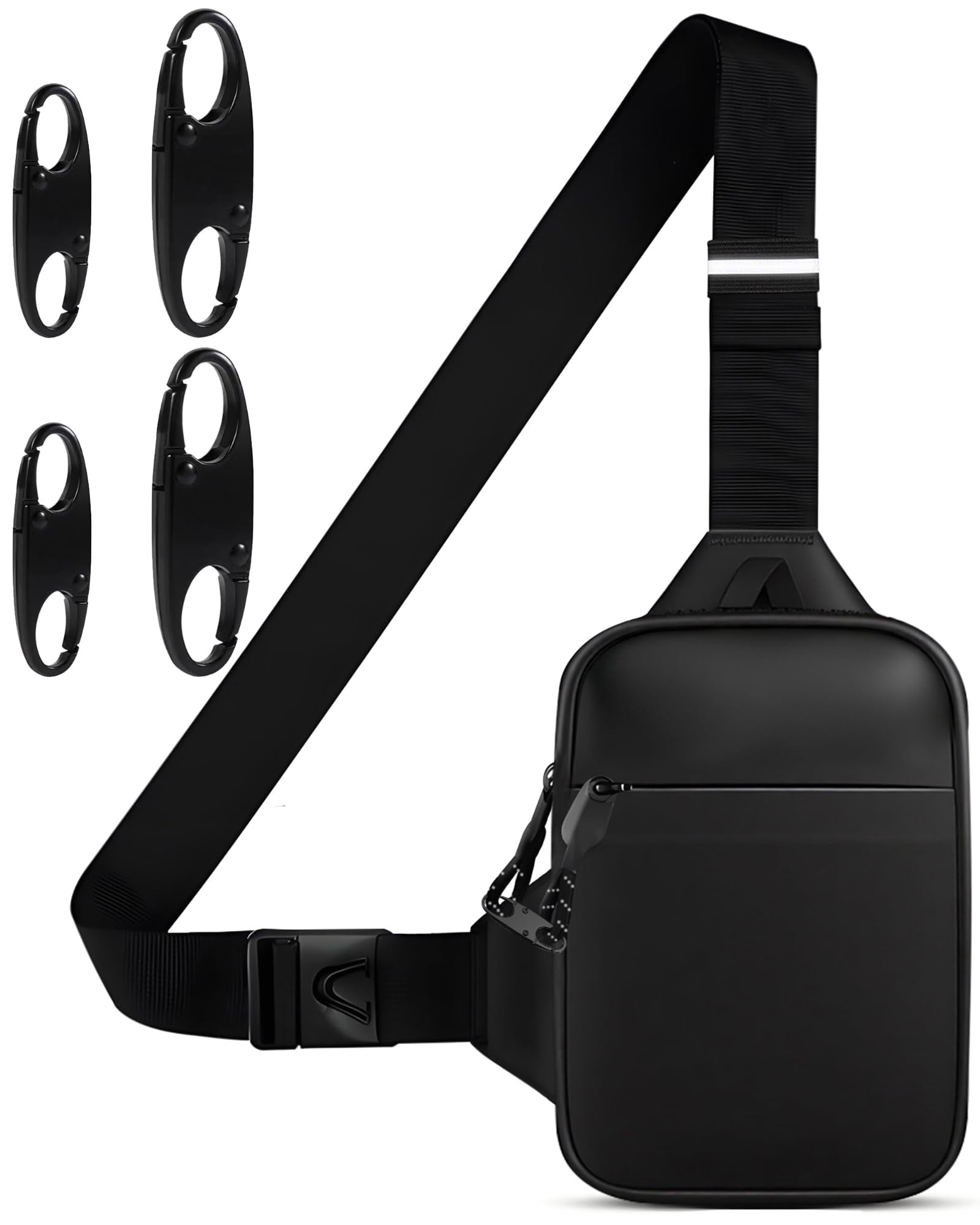 Black Small Water Resistant Fanny Pack Dual Pocket Crossbody Sling Bag ...