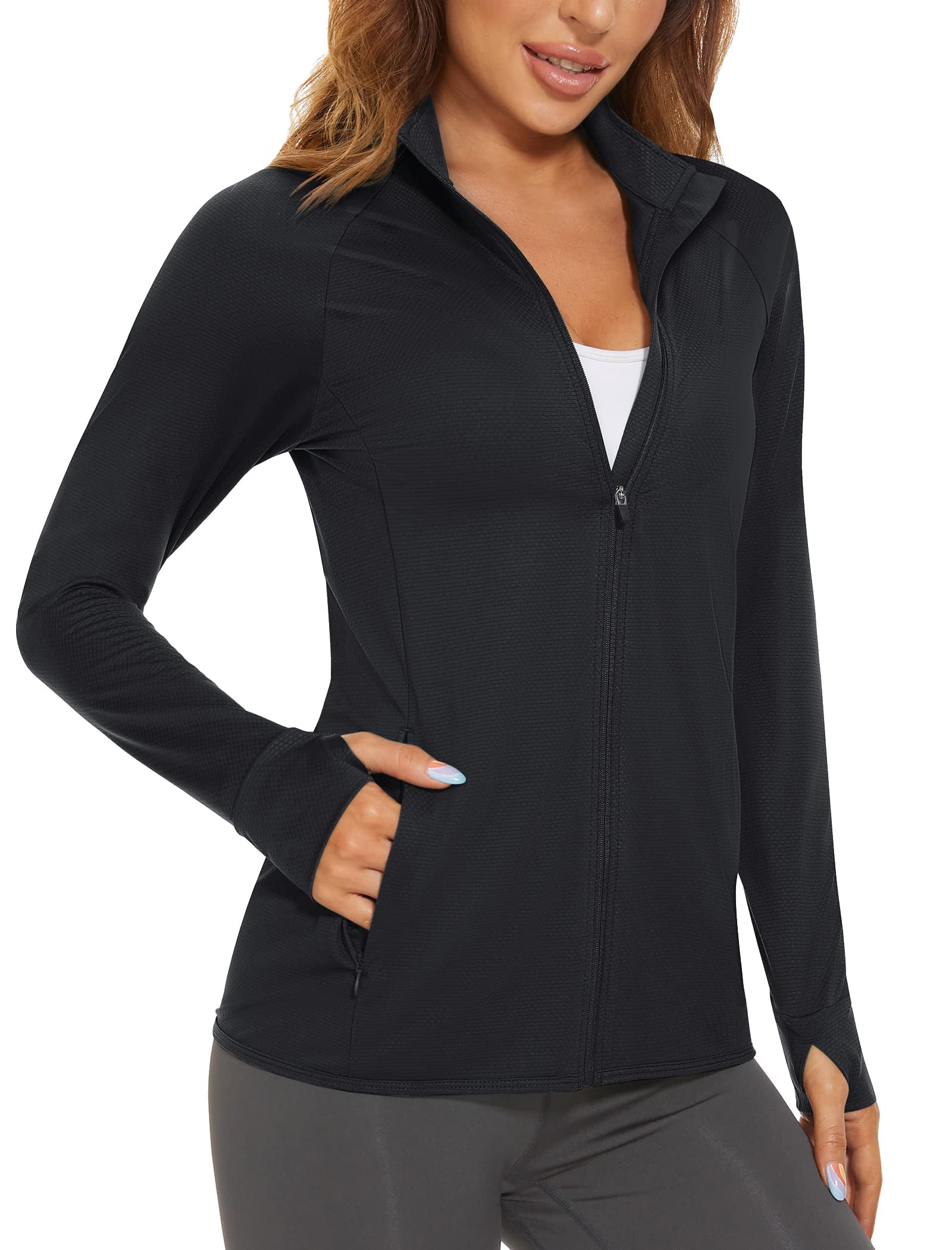 Black Small Women's UPF 50+ Lightweight Athletic Jacket for Hiking and ...