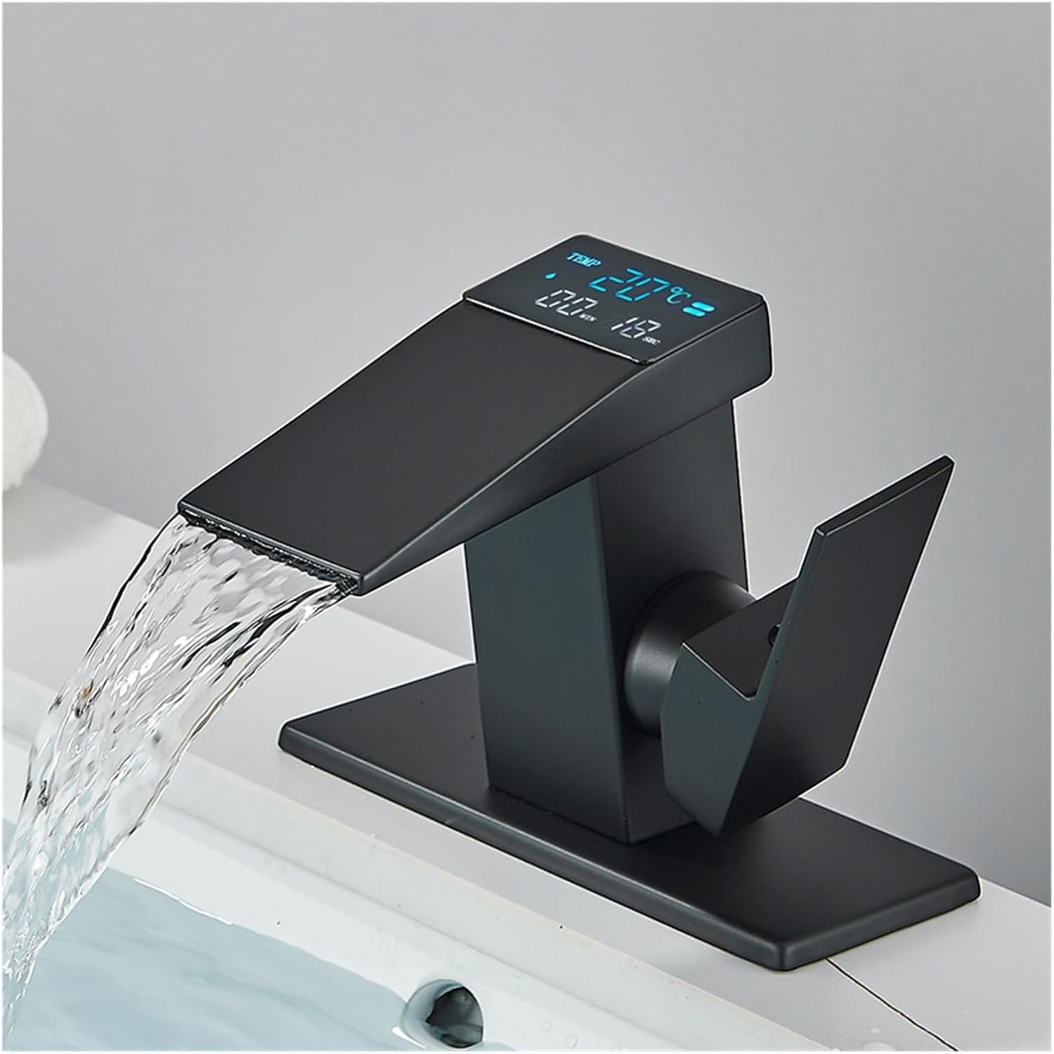 Black Smart Digital Display Hot Cold Water Mixer Tap Waterfall Basin ...