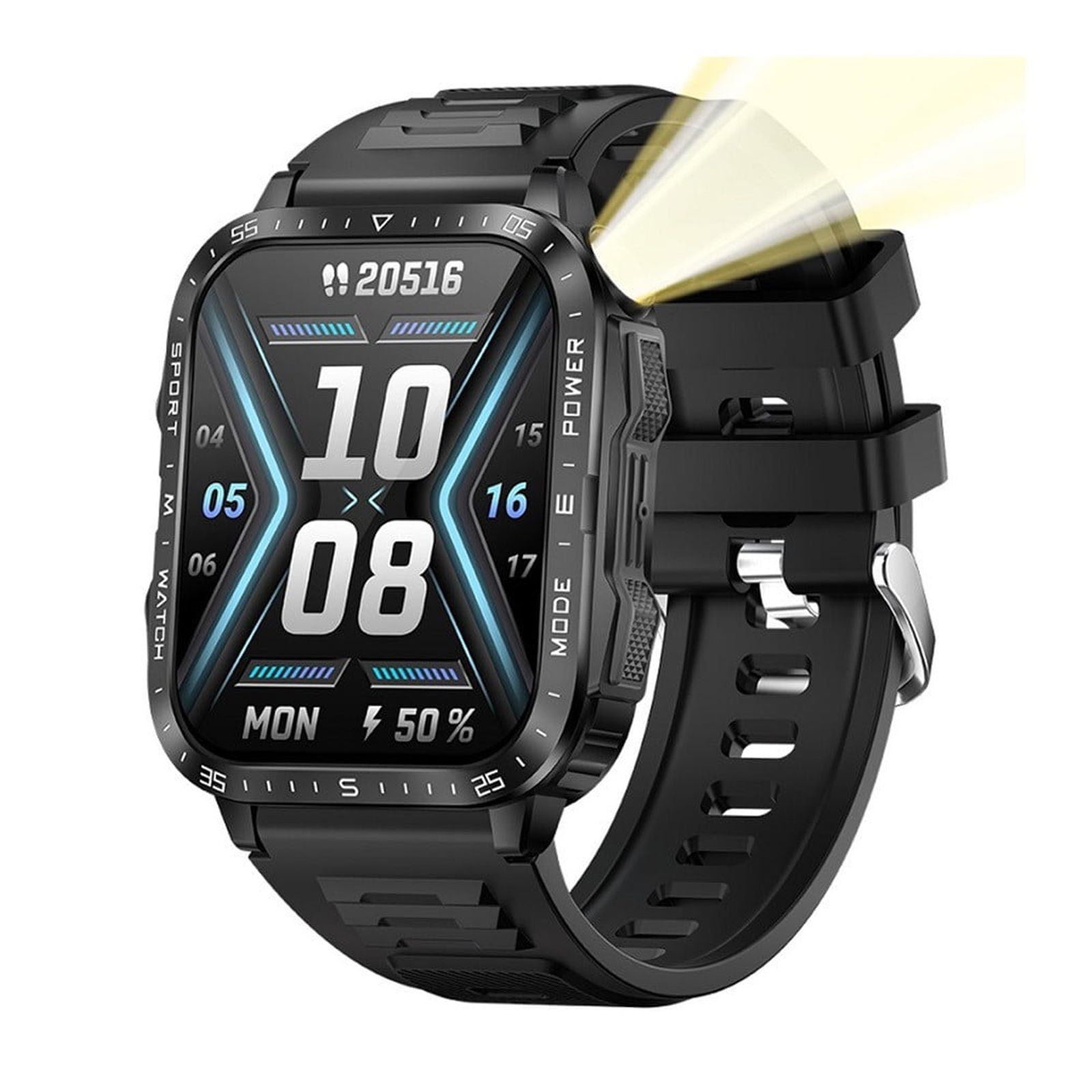 Black Smart Sports Watch High Definition Display Bluetooth Calling Long ...