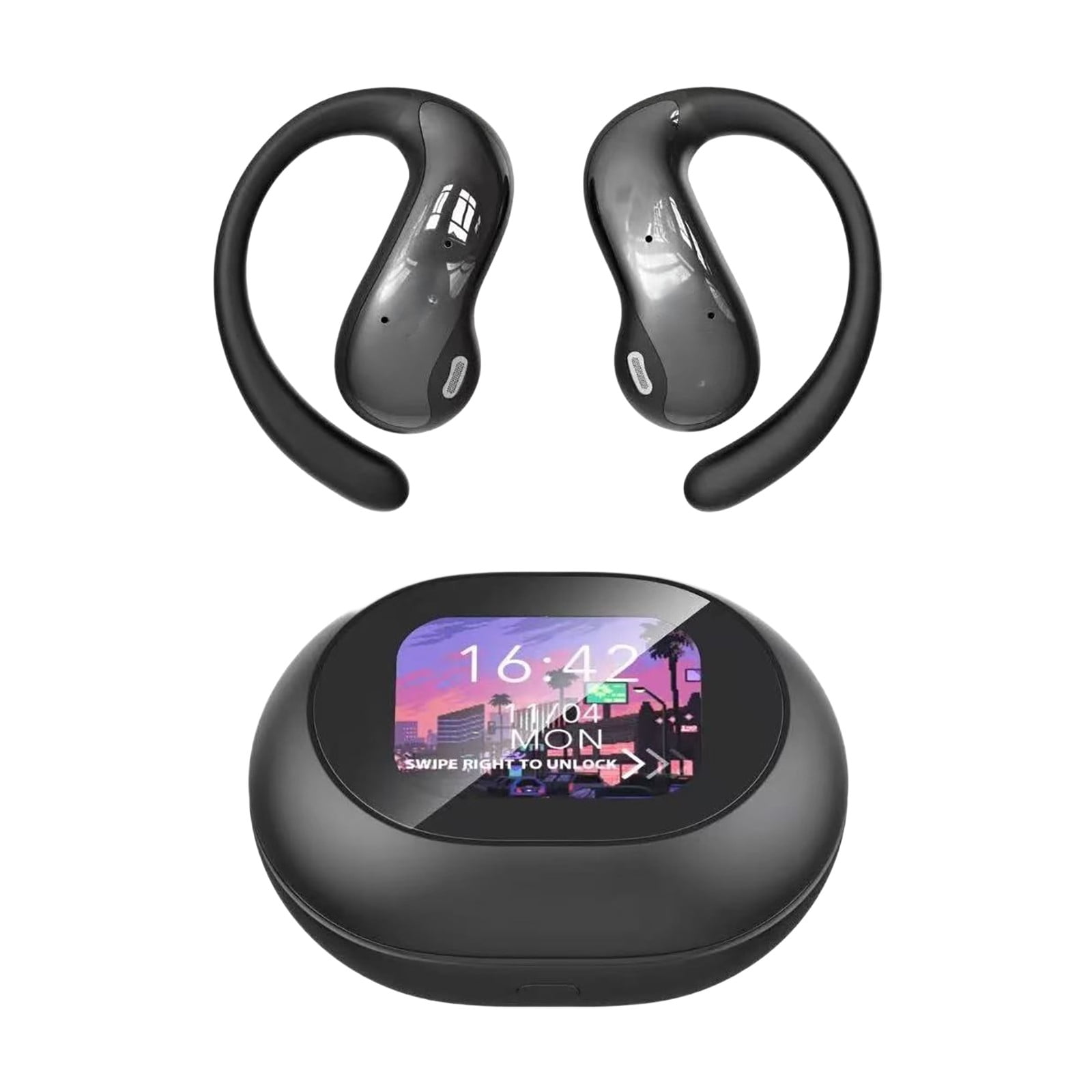 Black Smart Translation Wireless Bluetooth Earbuds Open Noise Canceling ...