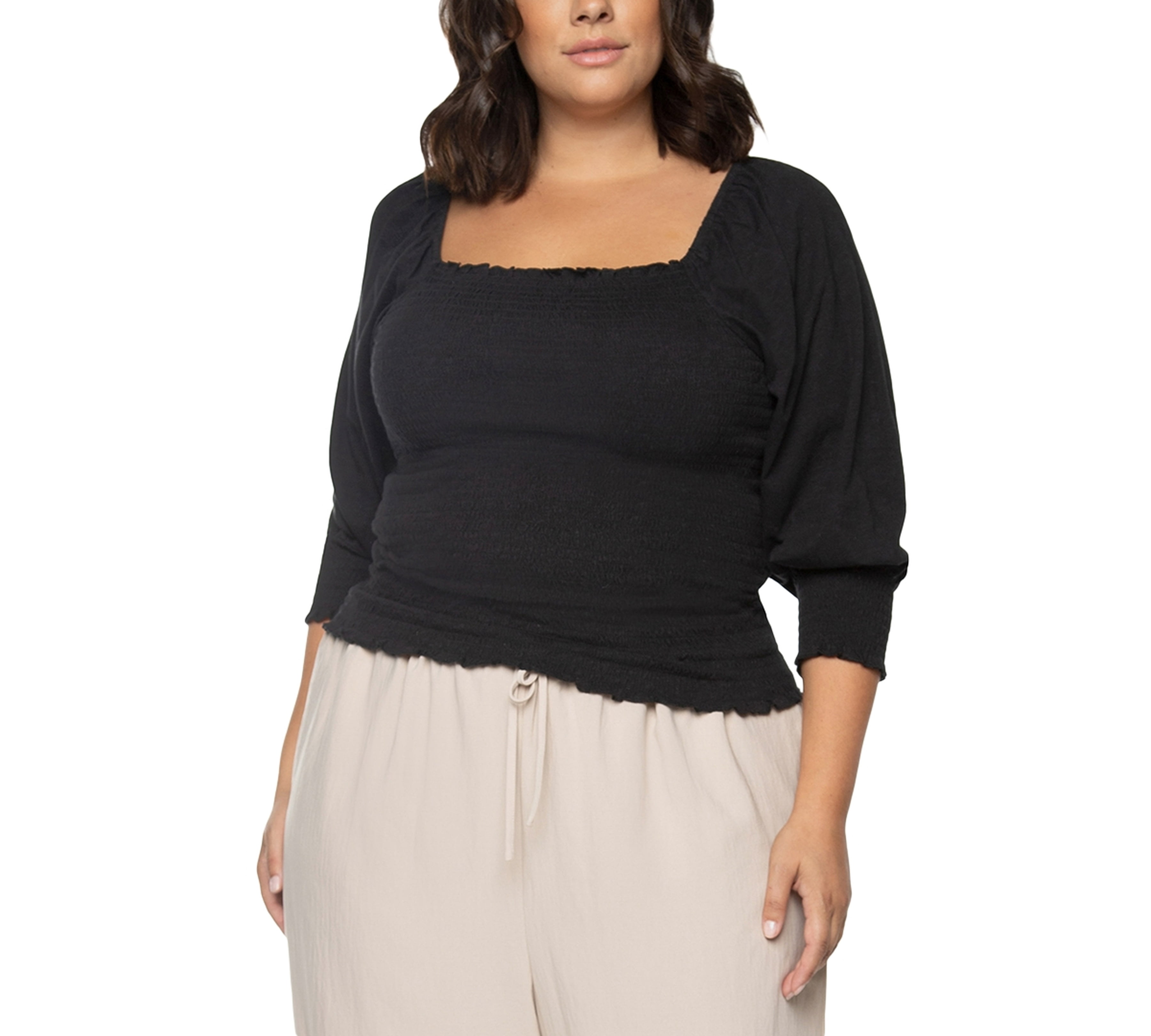 Black Smocked Blouse | Tape Plus Size 2X Top | Women's Clothing ...