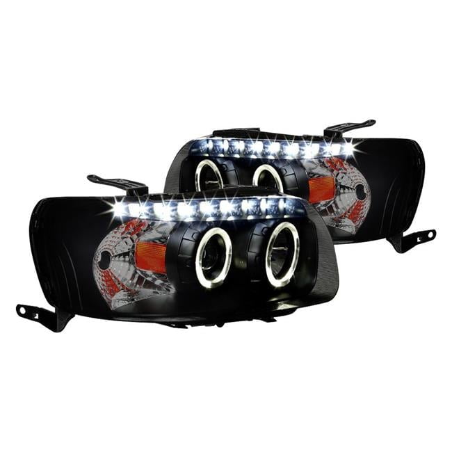 Black & Smoke Dual Halo Projector Headlights with LED DRL for 2005-2007 ...