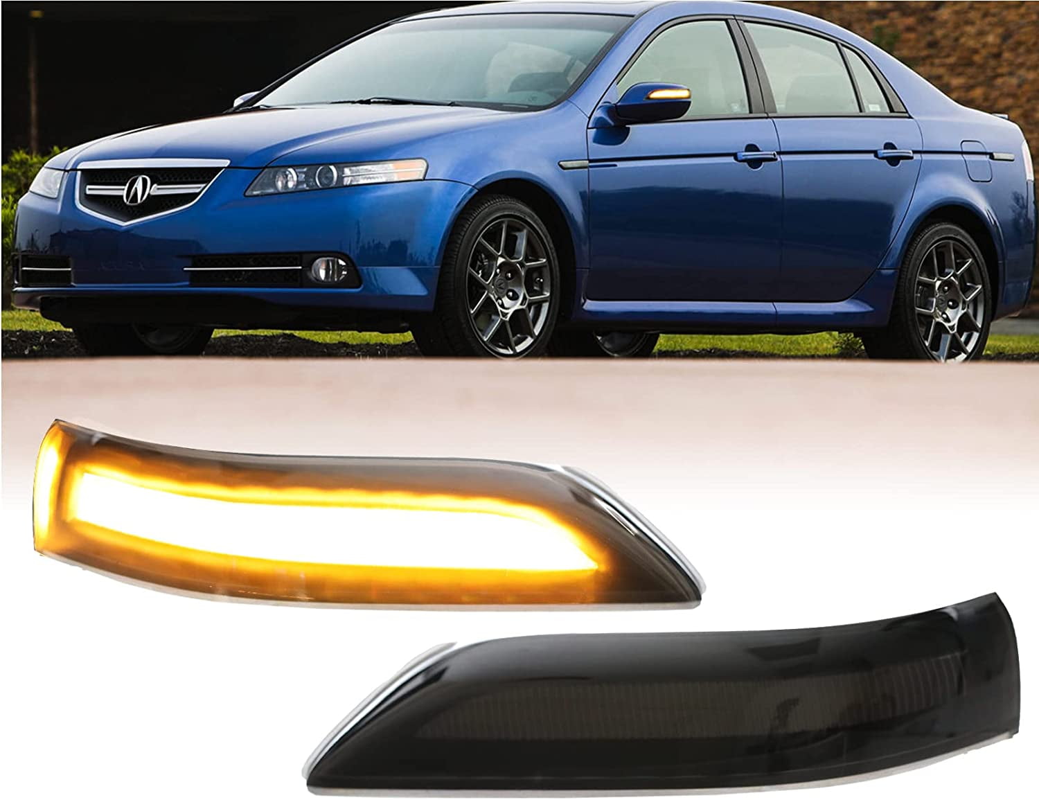 2007-2008 Acura TL Base/Type-S Compatible Black Smoke Lens Mirror Turn ...