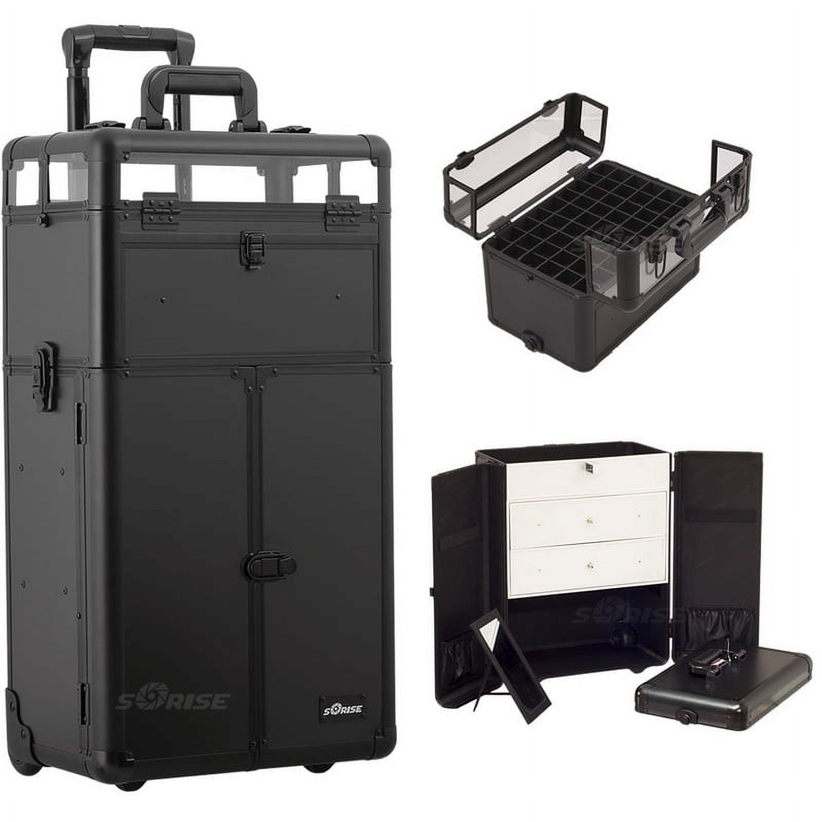 Black Smooth Professional Rolling Aluminum Cosmetic Makeup Case French ...