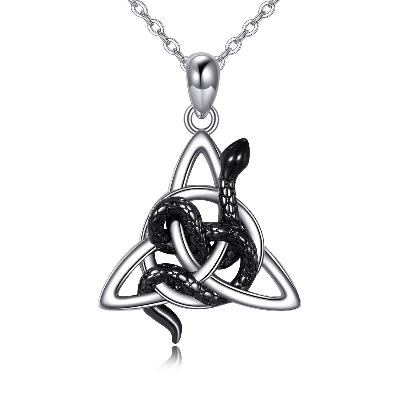 Black Snake Neklace for Women Sterling Silver Celtic Knot Triquetra ...