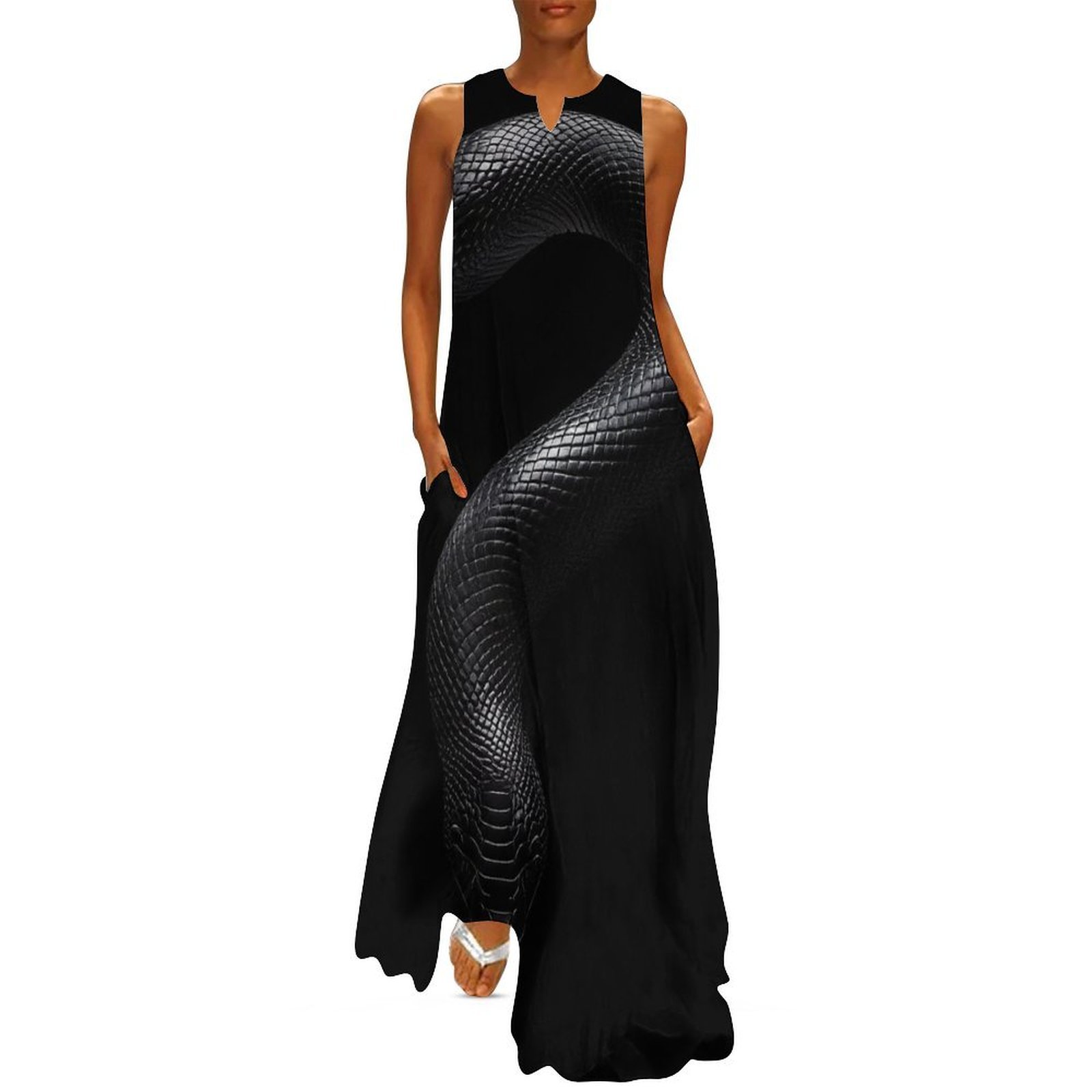 Black Snake Pattern Long Dress luxury evening dresses women clothing ...