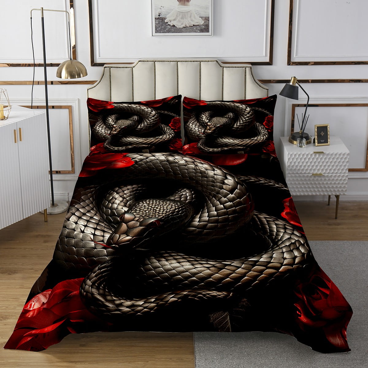 Black Snake Quilt Set Little Dragon Reptile Bedspread Set Queen ...