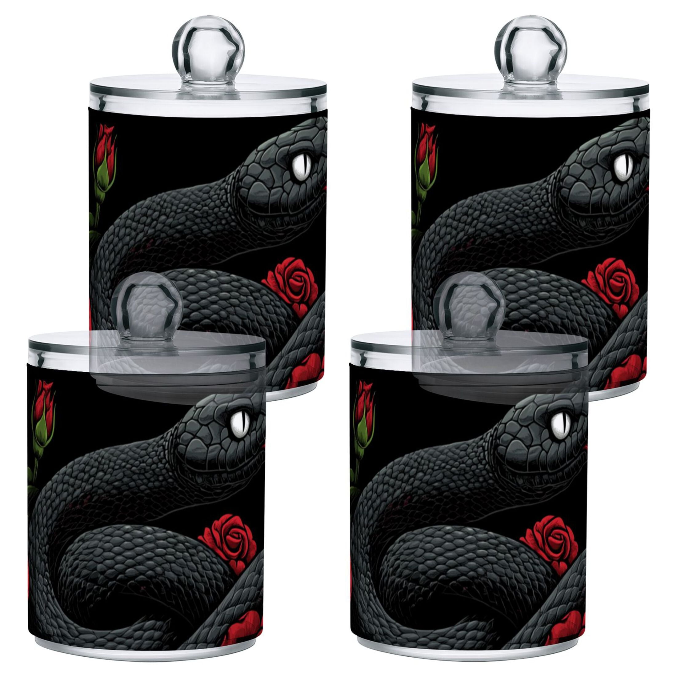 Black Snake with Red Roses Translucent Plastic Cans Storage Canisters ...