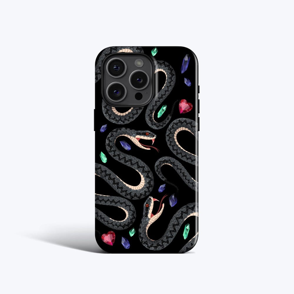 Black Snakes Gemstone Celestial Magic Art iPhone Case 17 16 15 14 13 12 ...