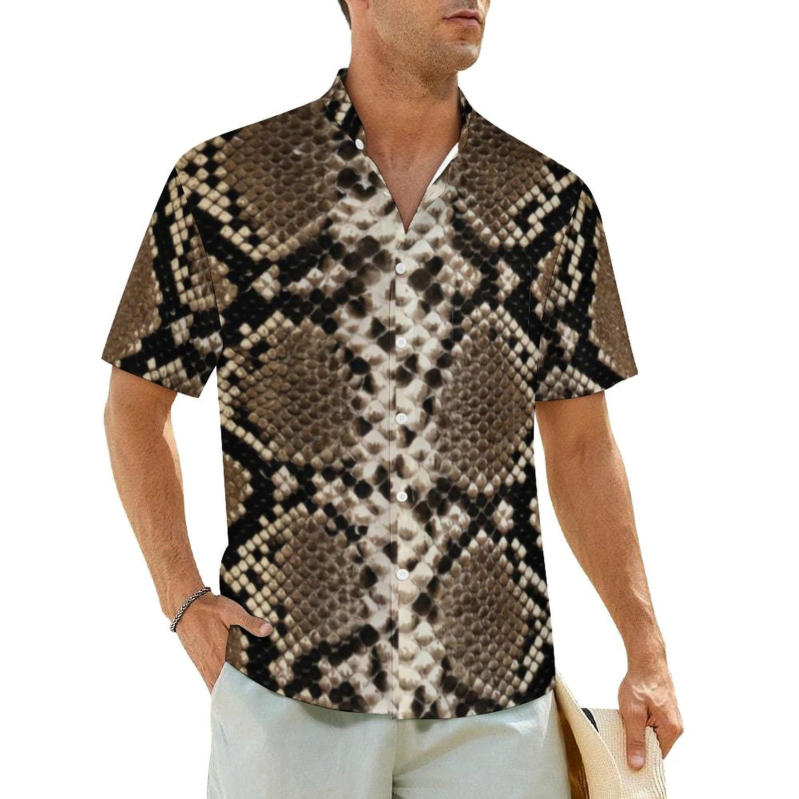 Black Snakeskin Hawaiian Shirt For Male Vacation Snake Scale Print ...
