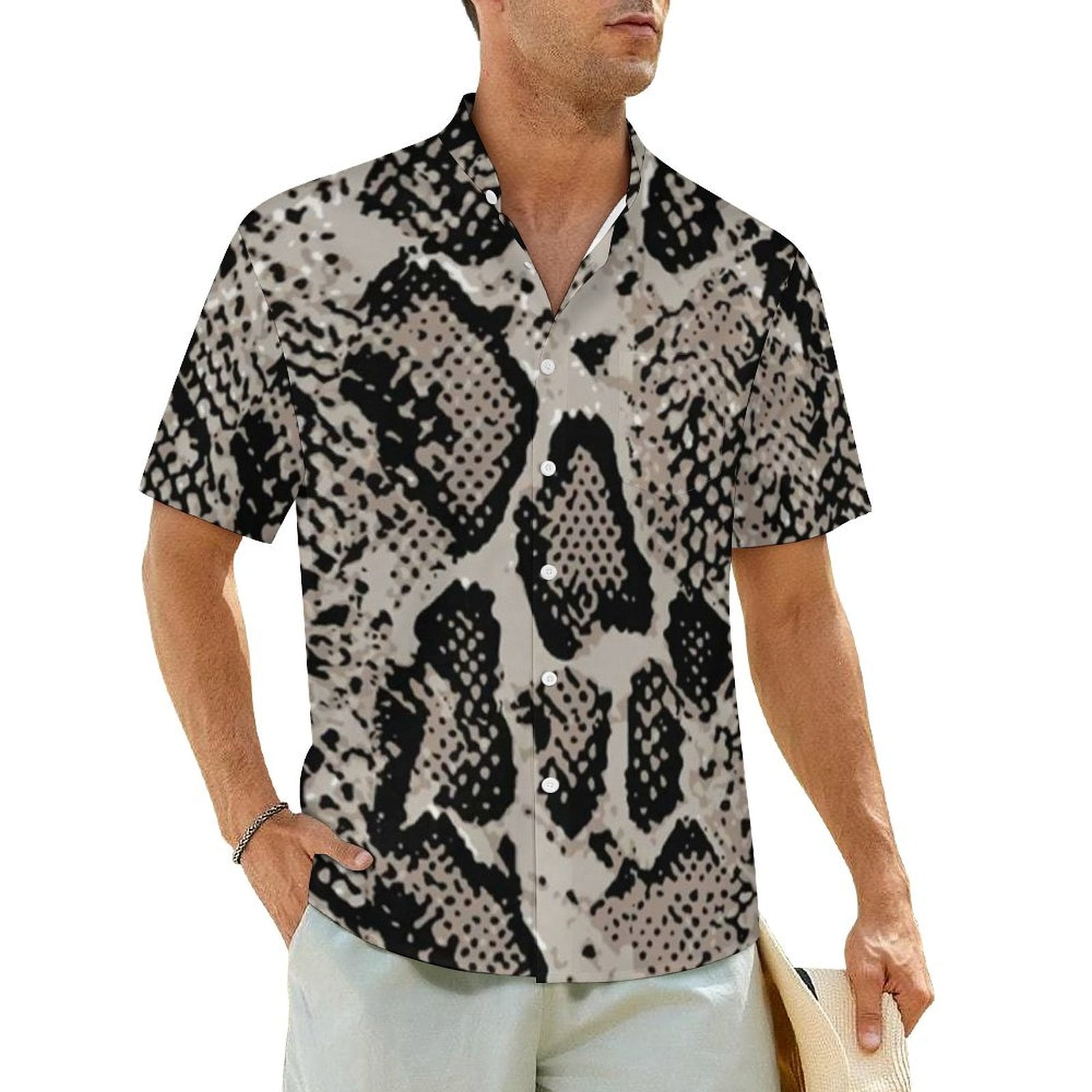 Black Snakeskin Hawaiian Shirt For Male Vacation Snake Scale Print ...