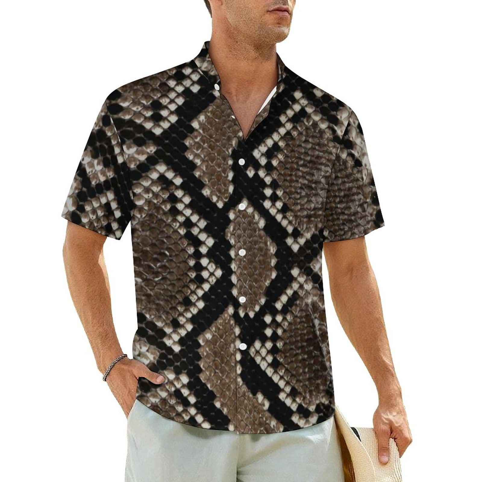 Black Snakeskin Hawaiian Shirt For Male Vacation Snake Scale Print ...