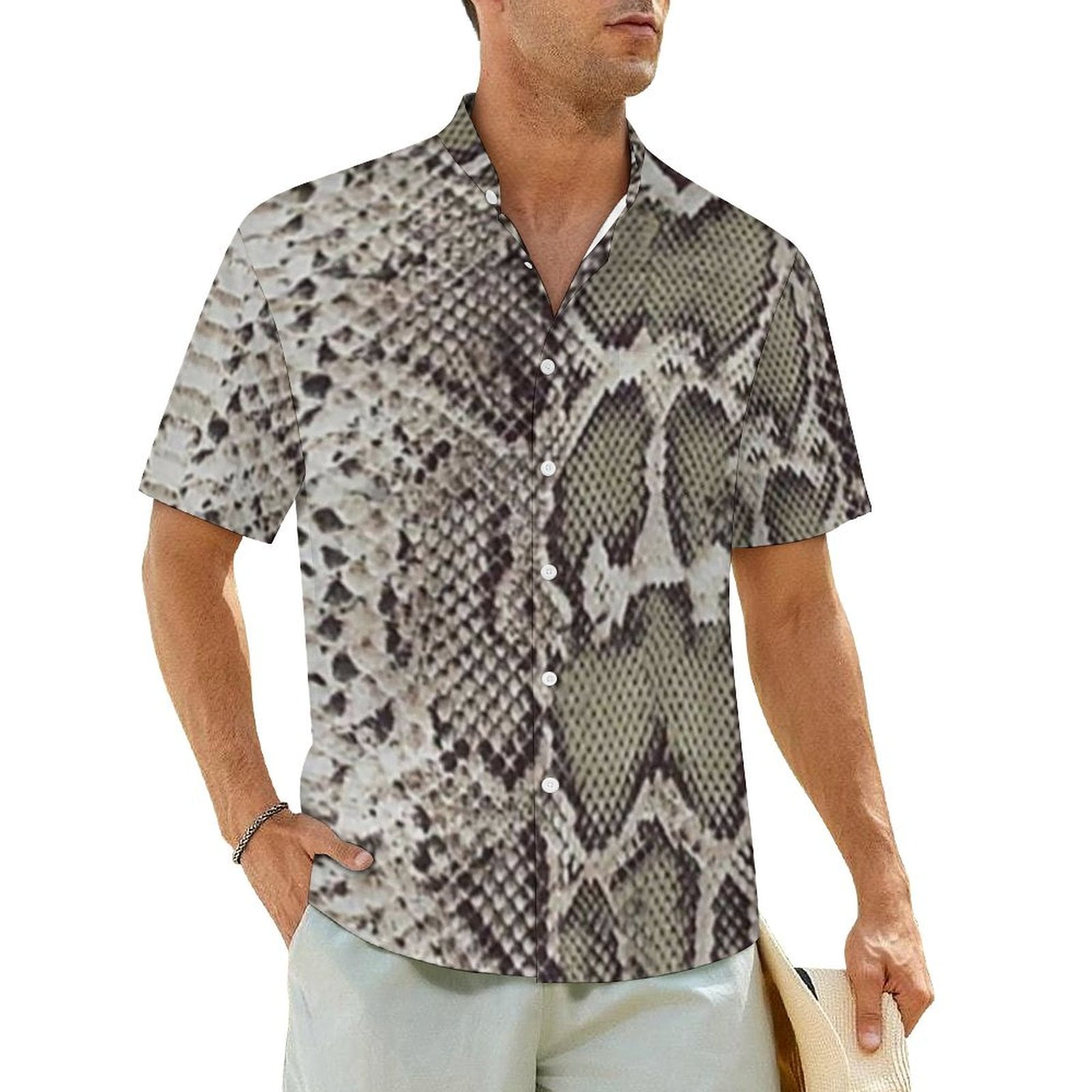 Black Snakeskin Hawaiian Shirt For Male Vacation Snake Scale Print ...