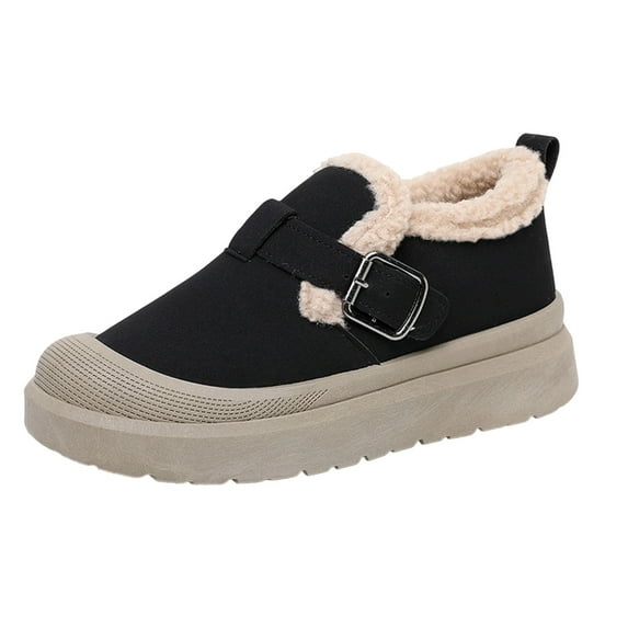 Black Snow Boots For Women Slip On Winter Shoes Fleece Lined With Thick ...