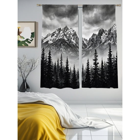 Black Snow Mountain Mountains Chiffon Sheer Curtains 63 Inches Long ...