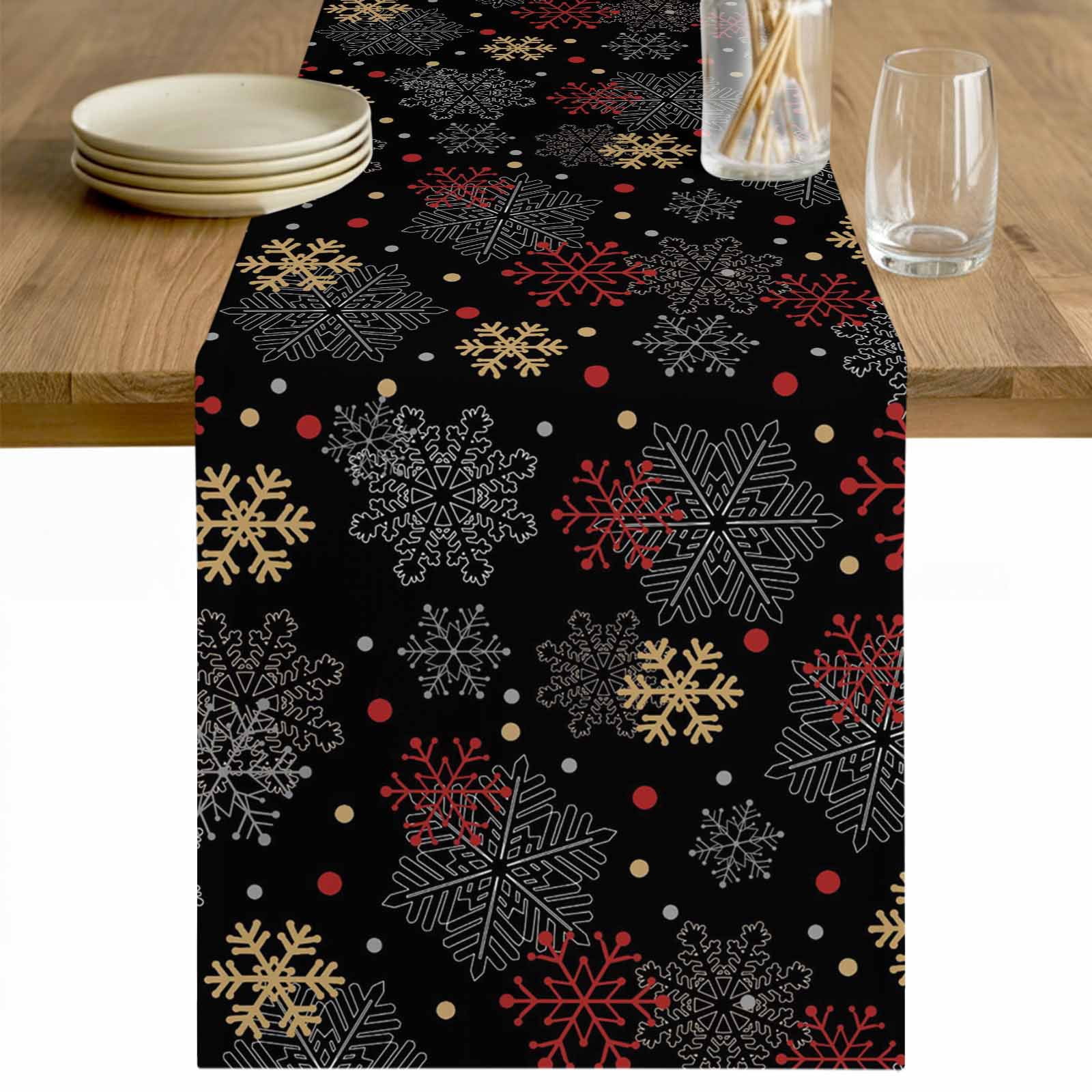 Black Snowflake Christmas Table Runner - 90 Inch Long Red Yellow White ...