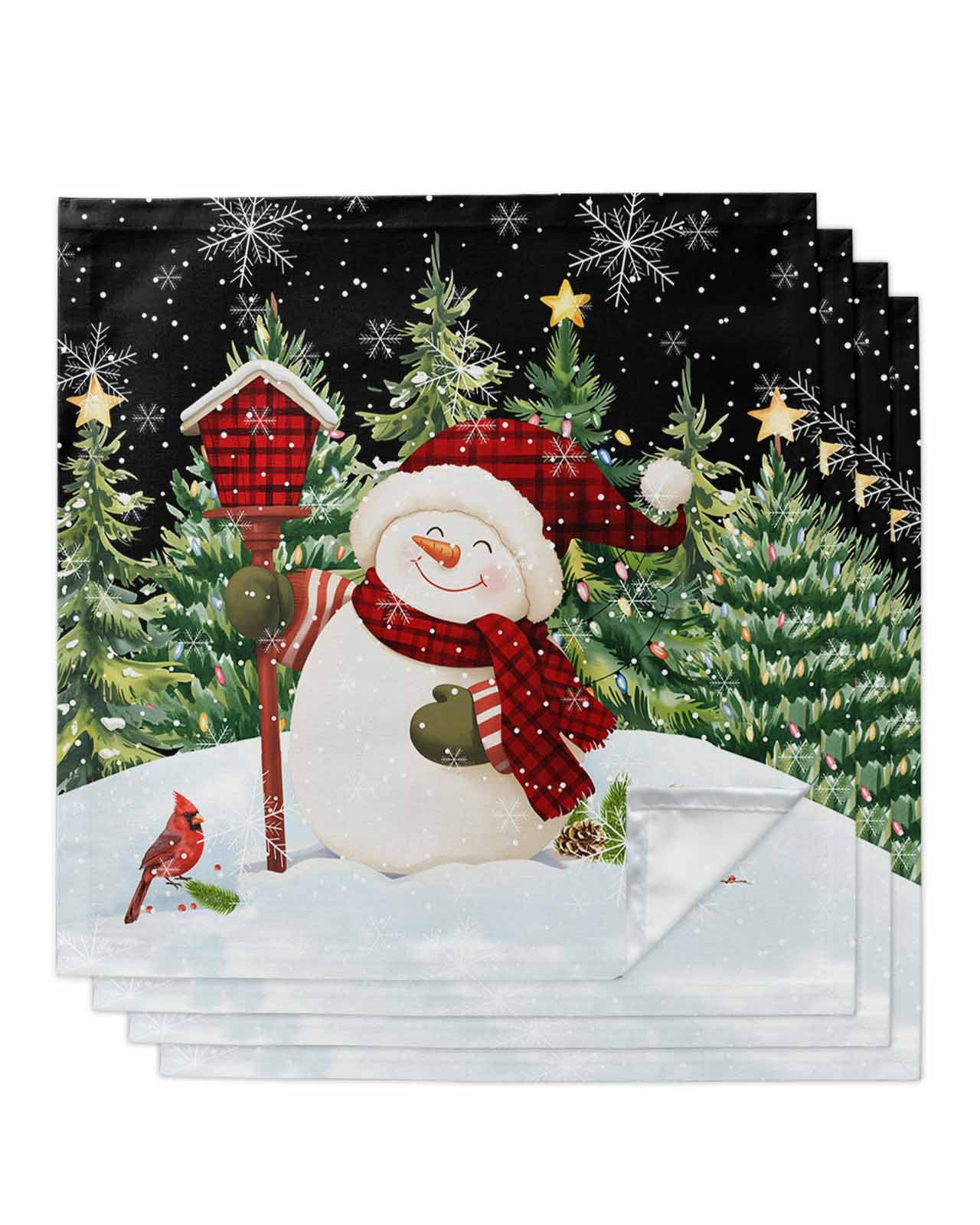 Black Snowman Christmas Cloth Napkins Washable Set of 4, Green Xmas ...