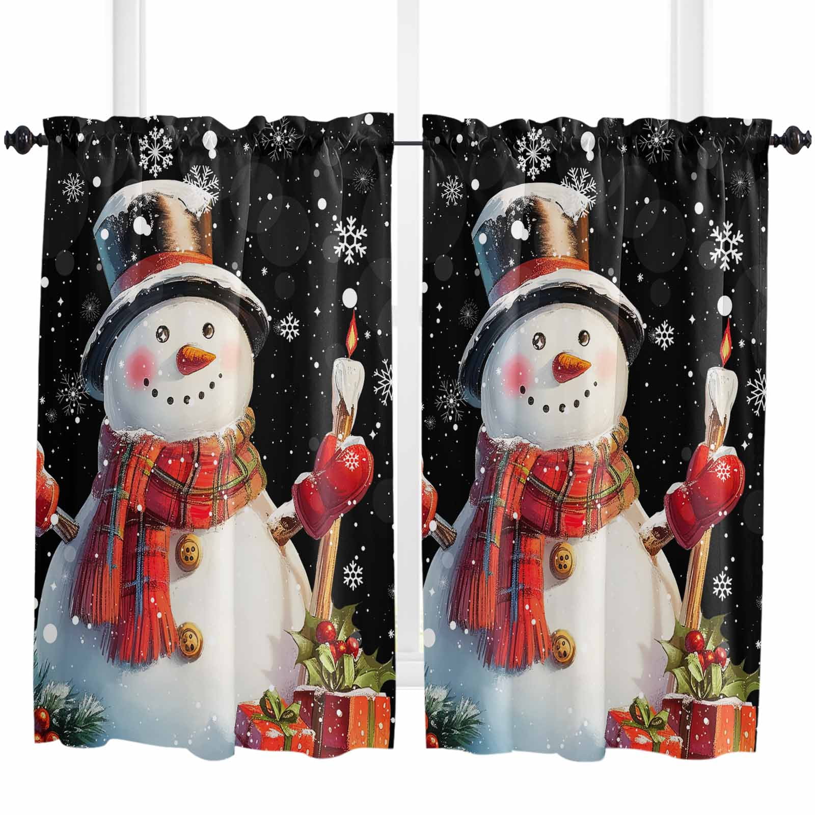 Black Snowman Christmas Kitchen Curtain 2 Panels Curtains 54 Inch ...