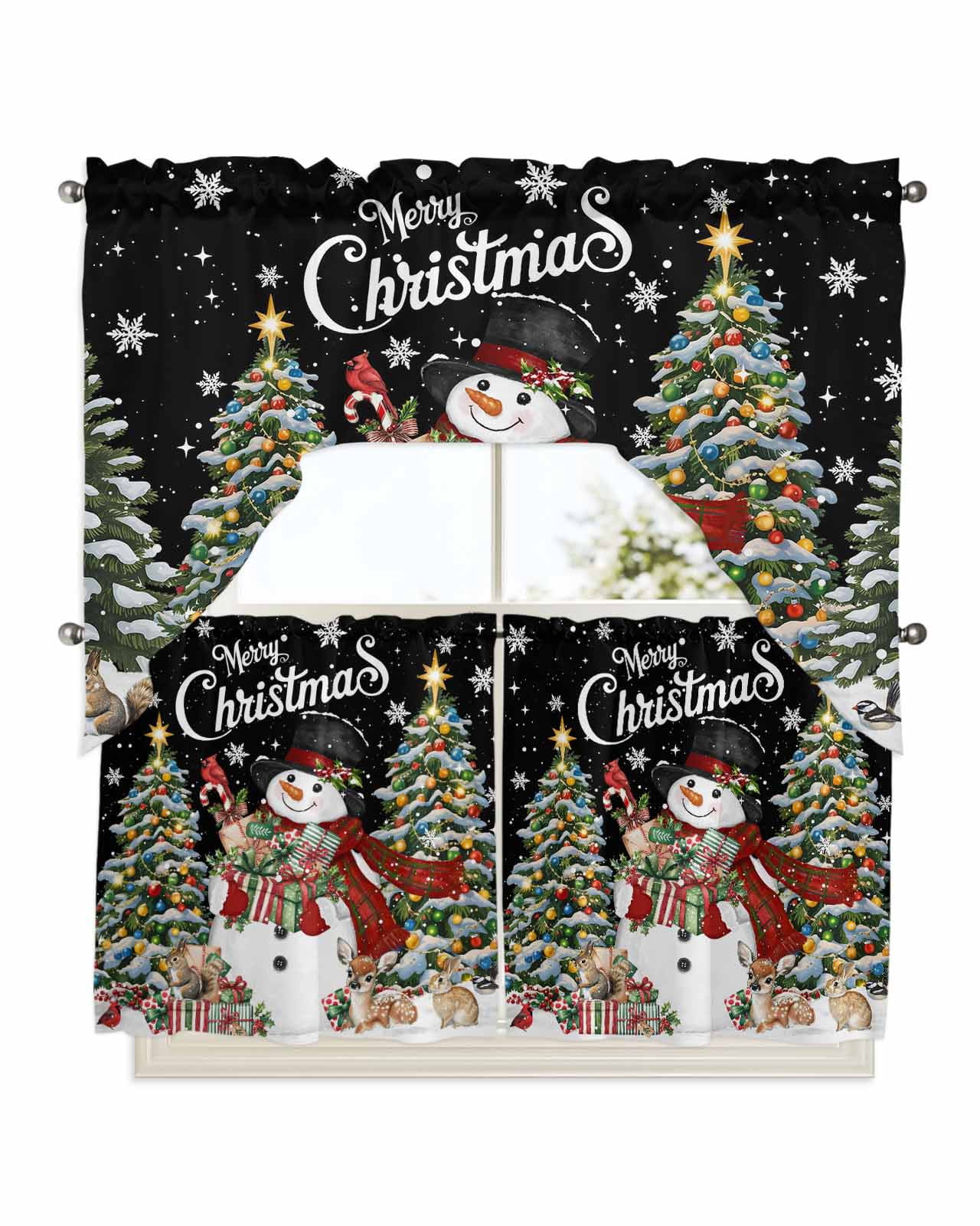 Black Snowman Christmas Kitchen Curtains Swag Valance and Tier Curtains ...