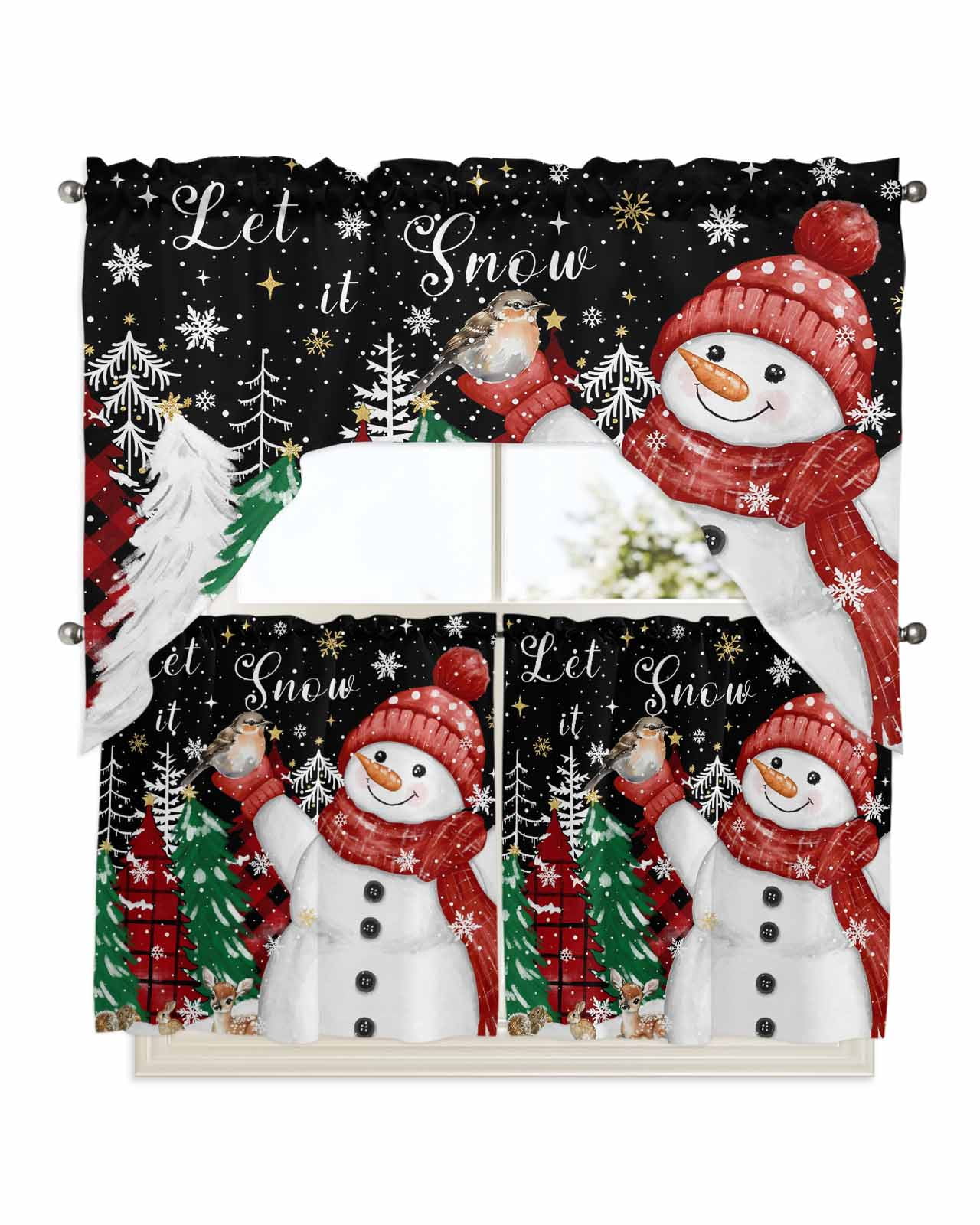 Black Snowman Christmas Kitchen Curtains Swag Valance and Tier Curtains ...