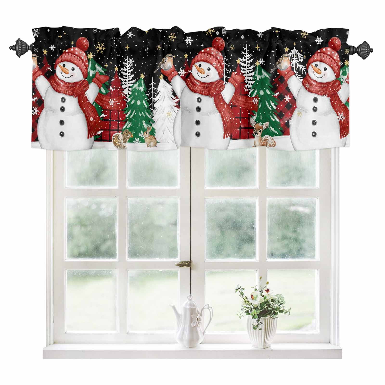 Black Snowman Christmas Kitchen Valances for Windows 54x18 Inch Kitchen ...