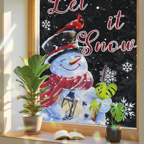 Black Snowman Christmas Privacy Window Film, Decorative Stained Glass ...