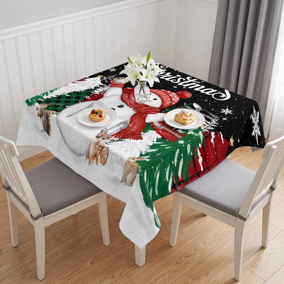 Black Snowman Christmas Table Cloth Waterproof Tablecloths, Xmas Tree ...
