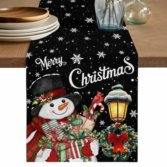 Black Snowman Christmas Table Runner 90 Inches, Xmas Snowflake ...