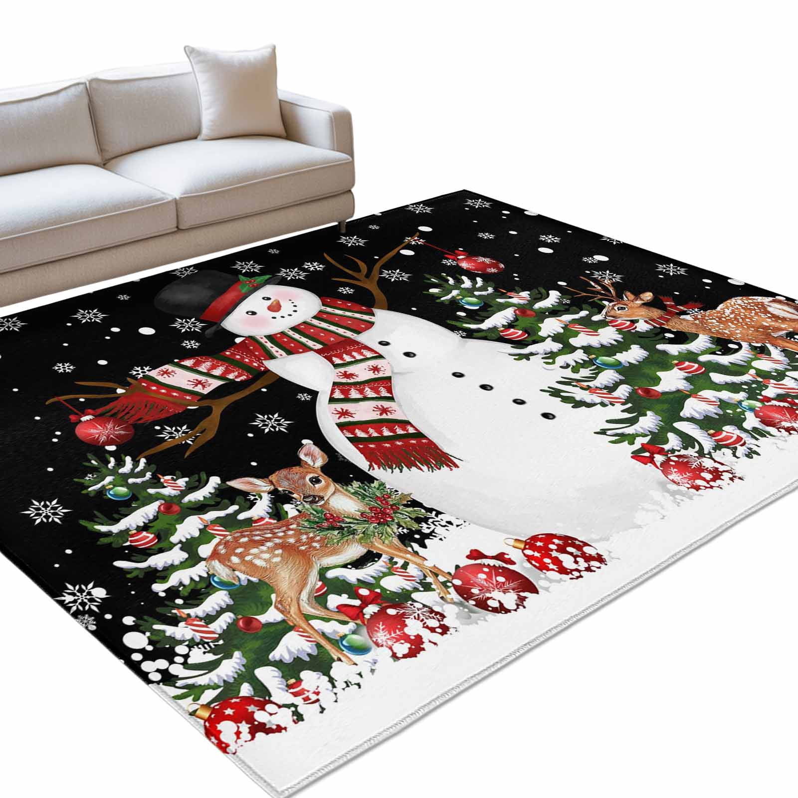 Black Snowman Christmas Washable Rug 2.7x5 Area Rug for Living Room ...