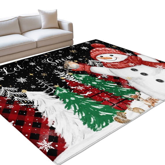 Black Snowman Christmas Washable Rug 5x8 Area Rug for Living Room ...