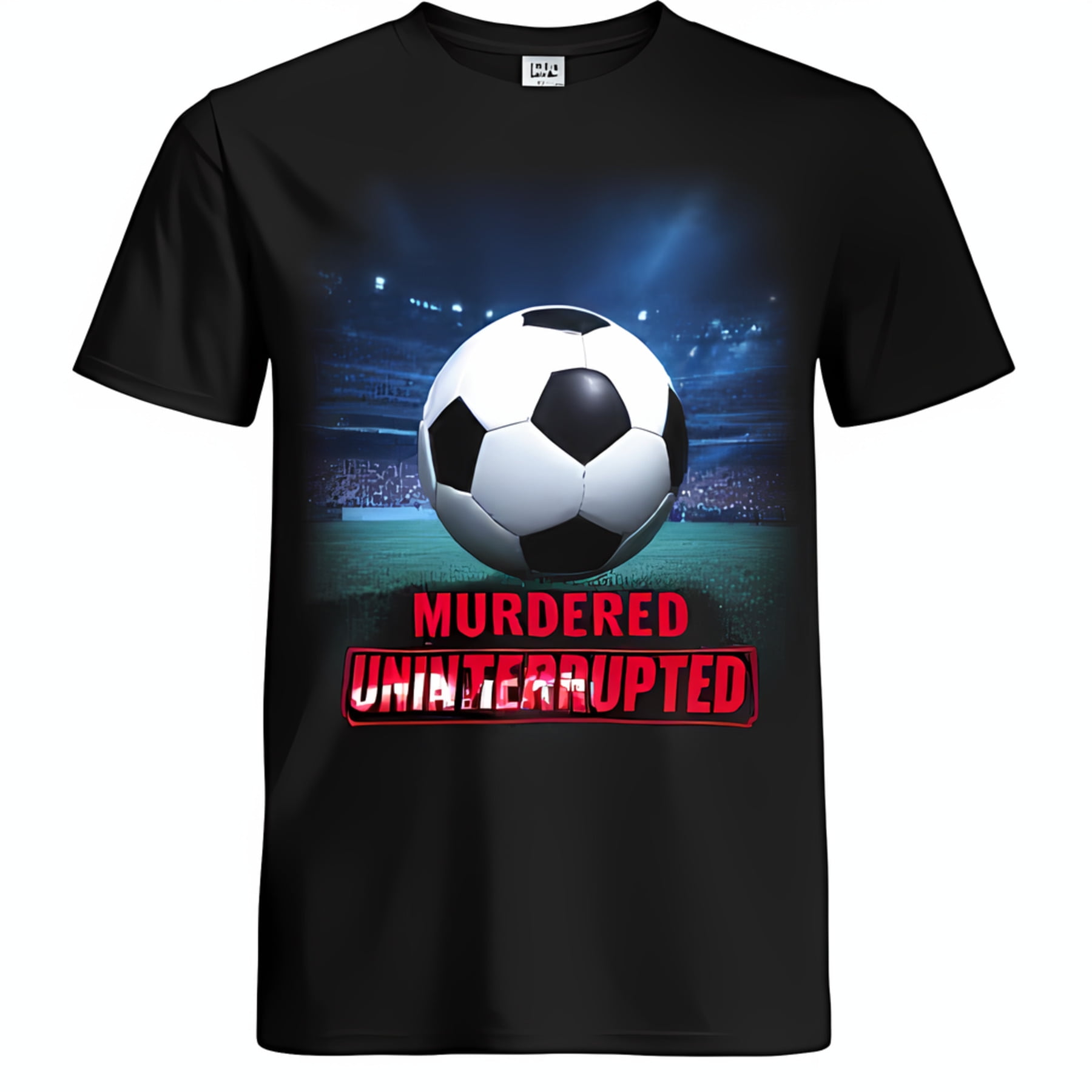 Black Soccer Ball T-Shirt with Blurry Stadium Background Murdered ...