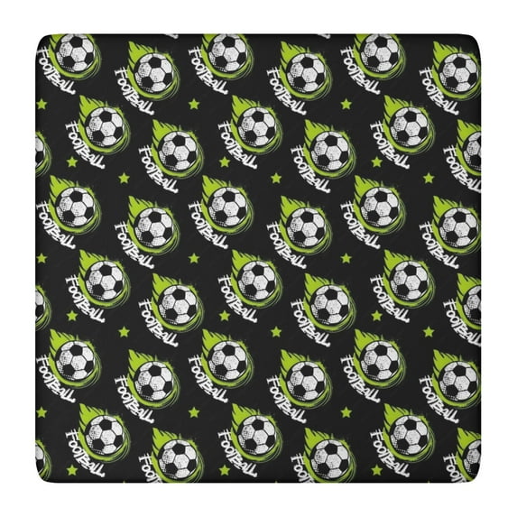 Black Soccer Balls with Green Elements Pattern Square Fitted Tablecloth ...