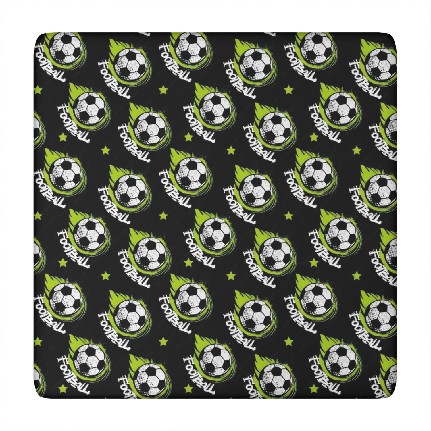 Black Soccer Balls with Green Elements Pattern Square Fitted Tablecloth ...