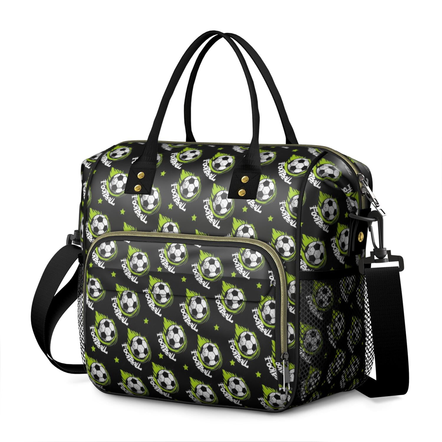 Black Soccer Balls with Green Elements Womens Lunch Box for Work ...