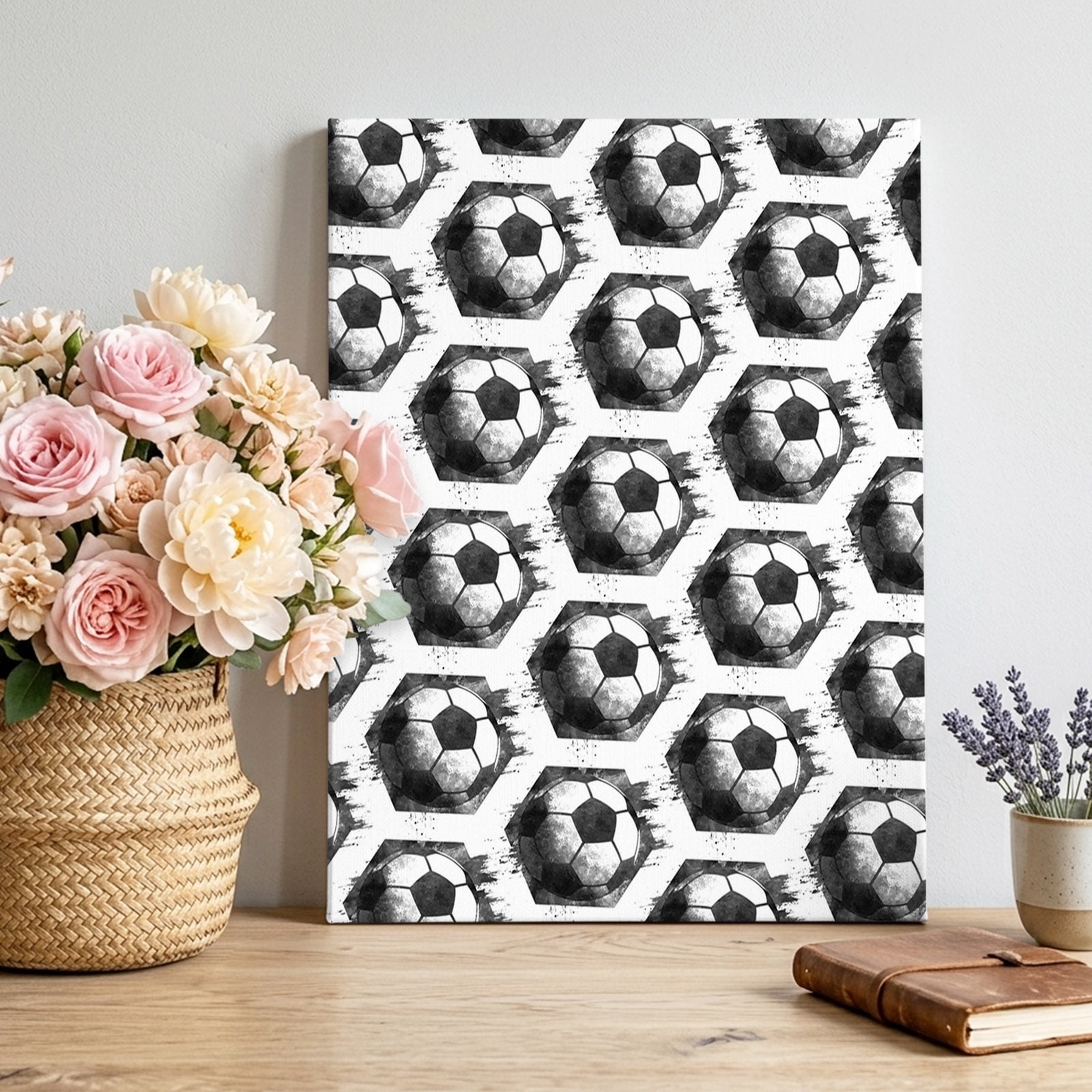 Black Soccer Canvas Wall Art for Living Room, Modern Classic Football ...