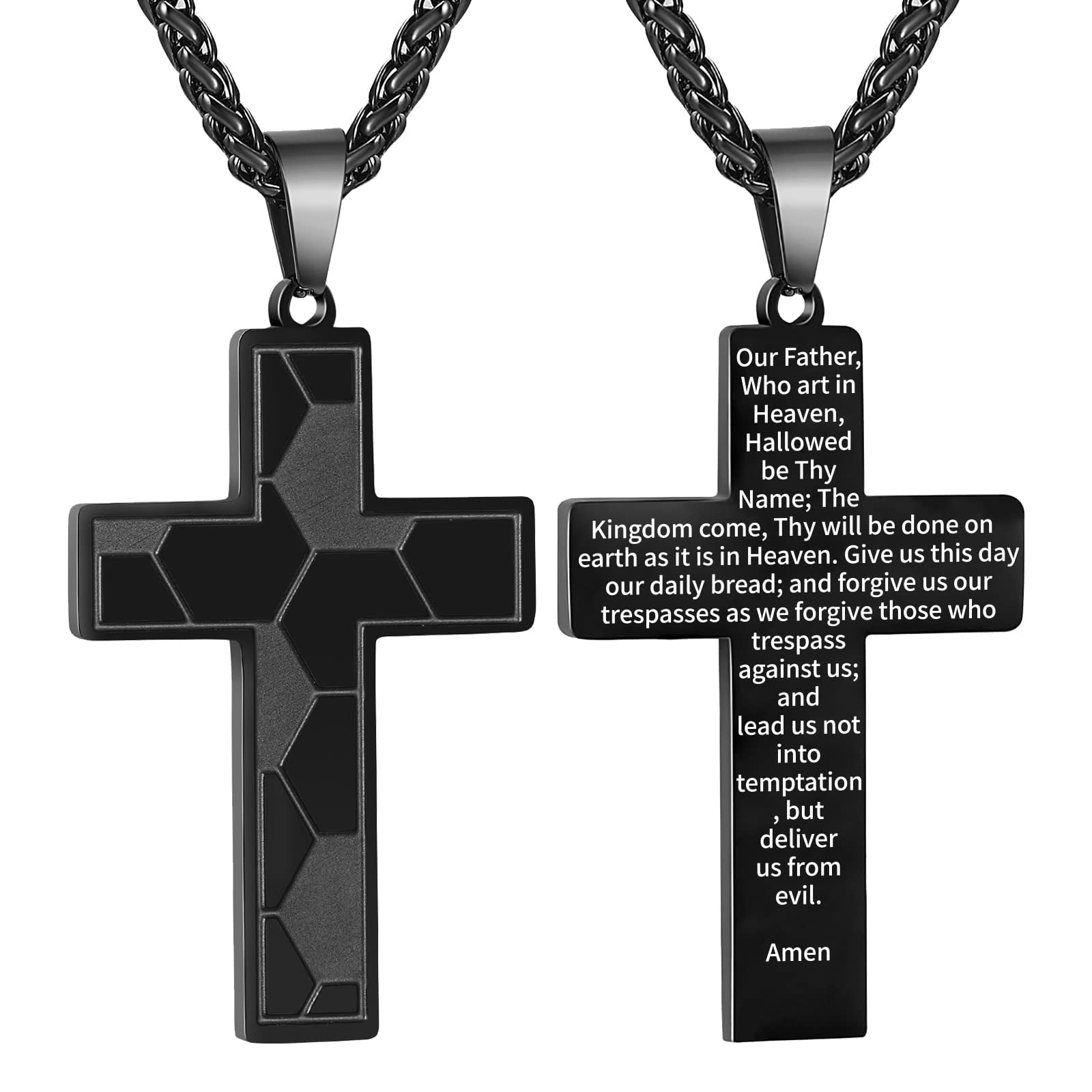 Black Soccer Cross Necklace for Men Stainless Steel Cross Pendant Chain ...