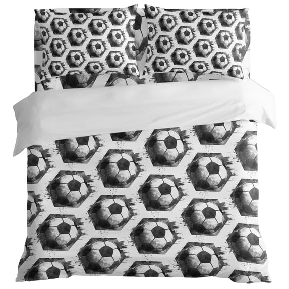 Black Soccer Duvet Cover Set Full Size, Modern Classic Football Match ...