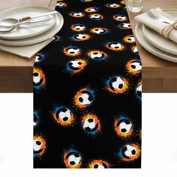 Black Soccer Table Runner Orange Blue Football Sports Tablerunners 18 x ...