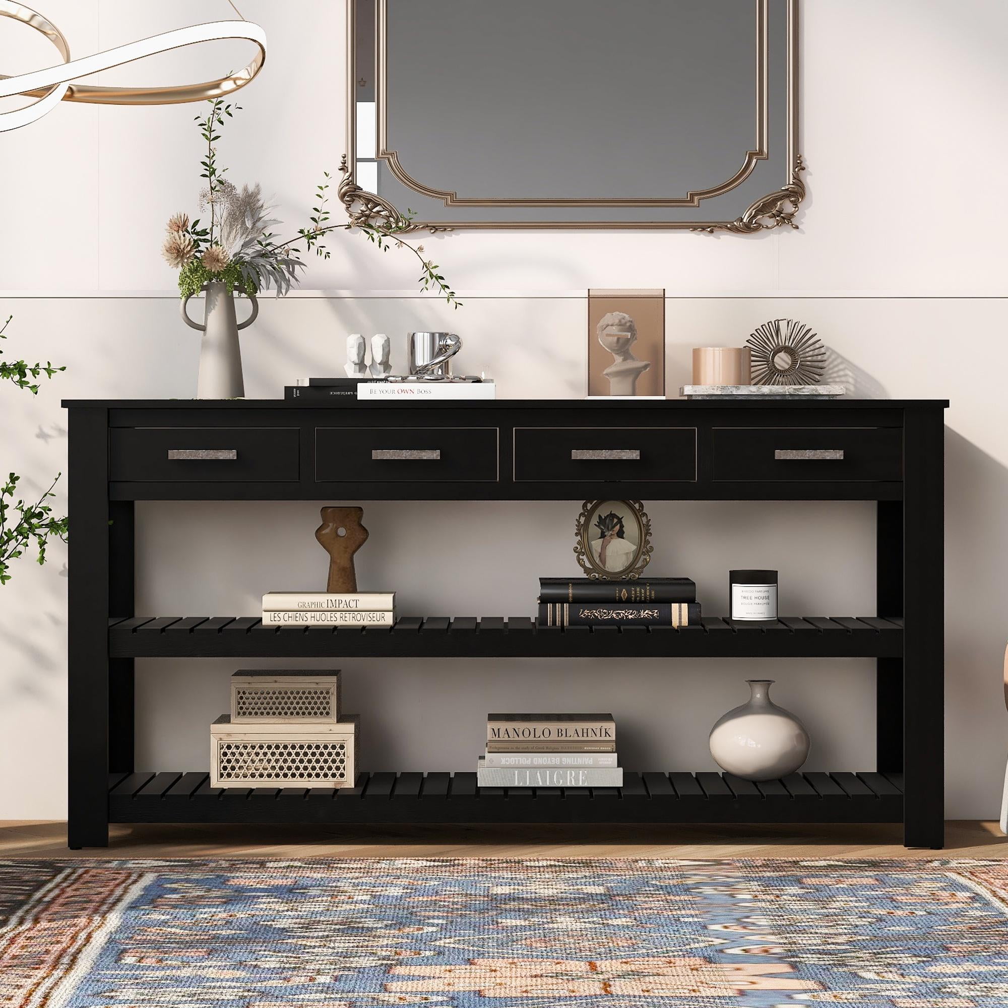 Black Sofa Side Table, Atumon Storage Console Table, Modern Entryway ...
