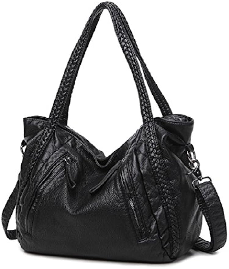 Black Soft Leather Shoulder Purses for Women Large Size Tote Handbags ...