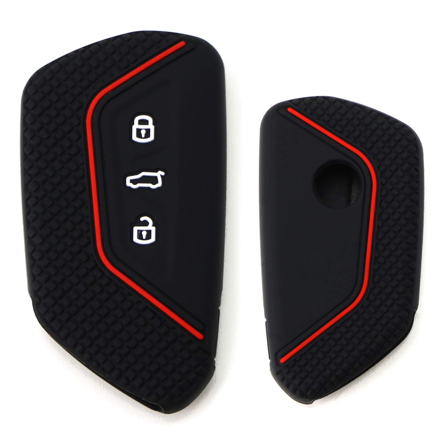 Black Soft Silicone Key Fob Cover w/Red Stripe For Volkswagen MK8 Golf ...